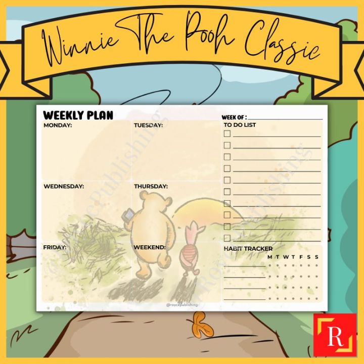 Winnie The Pooh Classic Weekly Plan Notepad/Undated Planner/Organiser ...