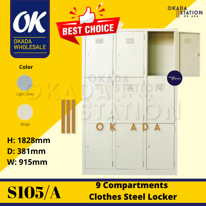 OKADA S105/A Steel Locker (9 Door) / Almari Besi Pakaian / Locker ...
