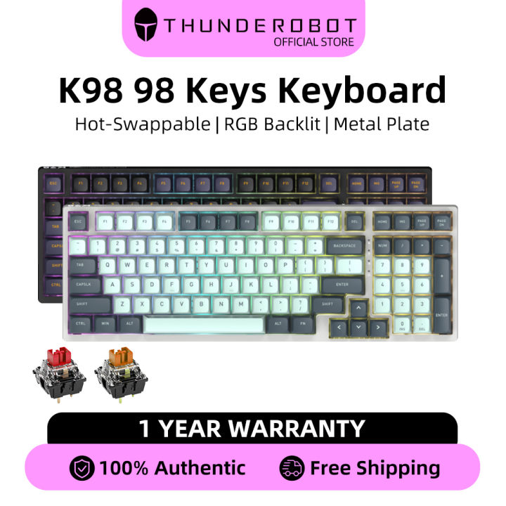 Thunderobot K98 wired mechanical keyboard Hot-swappable all metal positioning board 98 keys ...