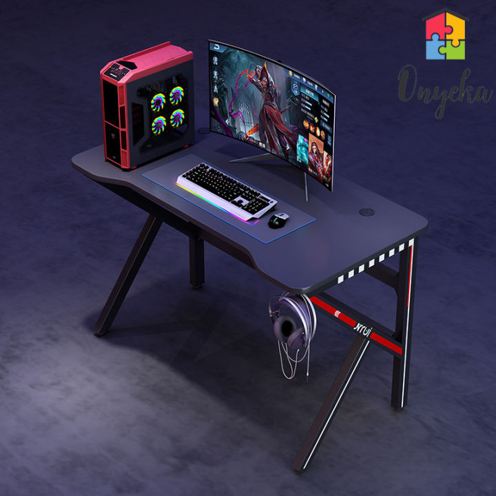 120cm x 60cm x 75cm Black Gaming Table Home Computer Desk Modern ...