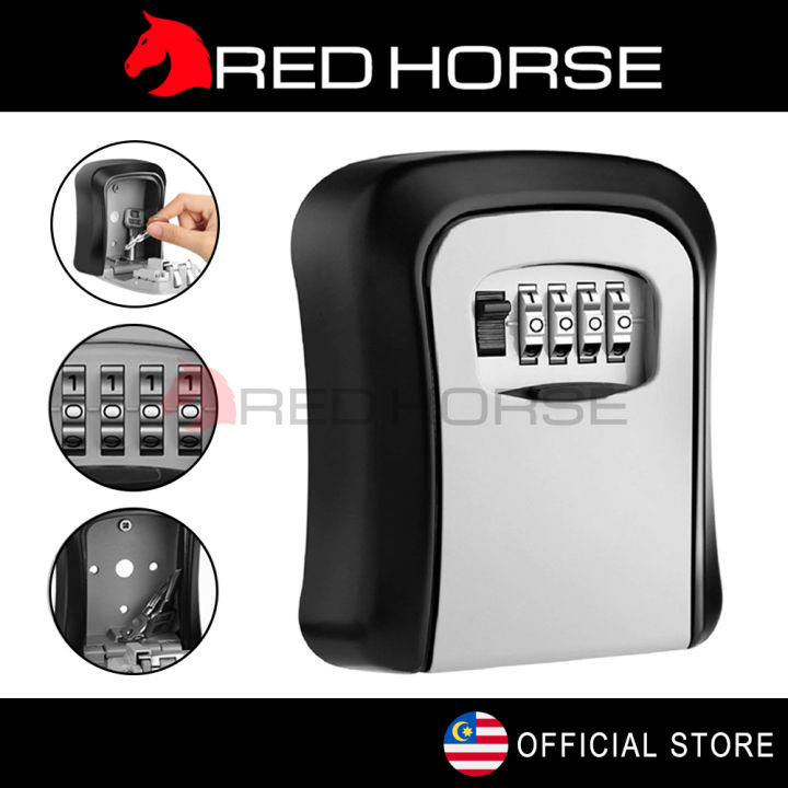 RED HORSE Wall Mounted Safe Key Box Portable Key Storage Lock Box Peti ...