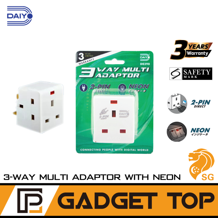 SG Seller Daiyo DE 290 3 Way Multi Adaptor With Neon (Packet of 2 ...
