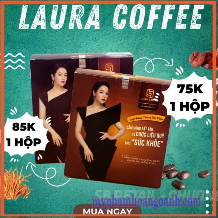 cà phê Đông Trùng Hạ Thảo + Nấm Linh Chi Nhật Kim Anh Laura Coffee (hộp 10 gói) cafe sữa hoà tan ...
