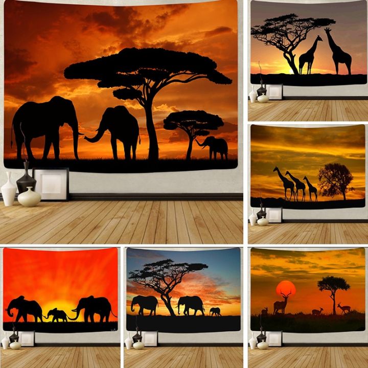 [Tool supplies]Wall tapestry African grassland dusk scenery hanging ...
