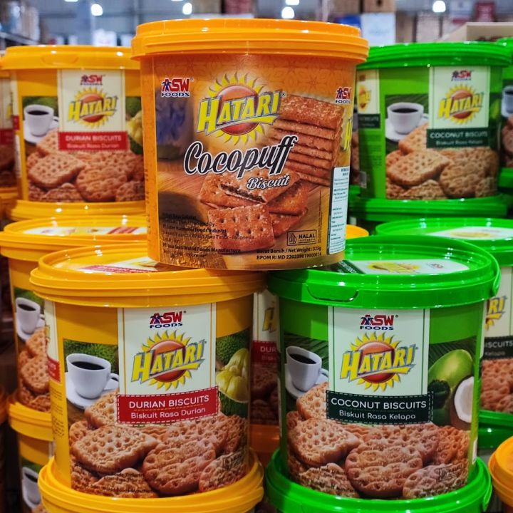 HATARI Biskuit rasa Durian Coconut Cocopuff kemasan buket ember 325gr ...