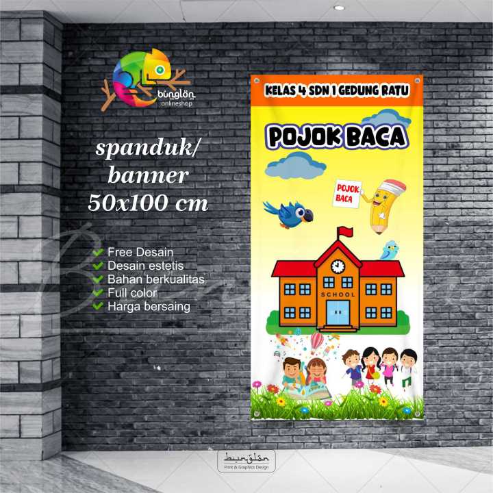 Spanduk Banner 50x100 Pojok Baca Custom Nama Sekolah | Lazada Indonesia