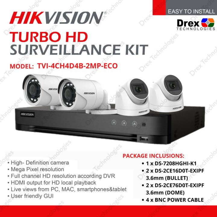 Hikvision TVI-4CH2D2B-2MP-ECO 4Channel Turbo HD Surveillance kit ...