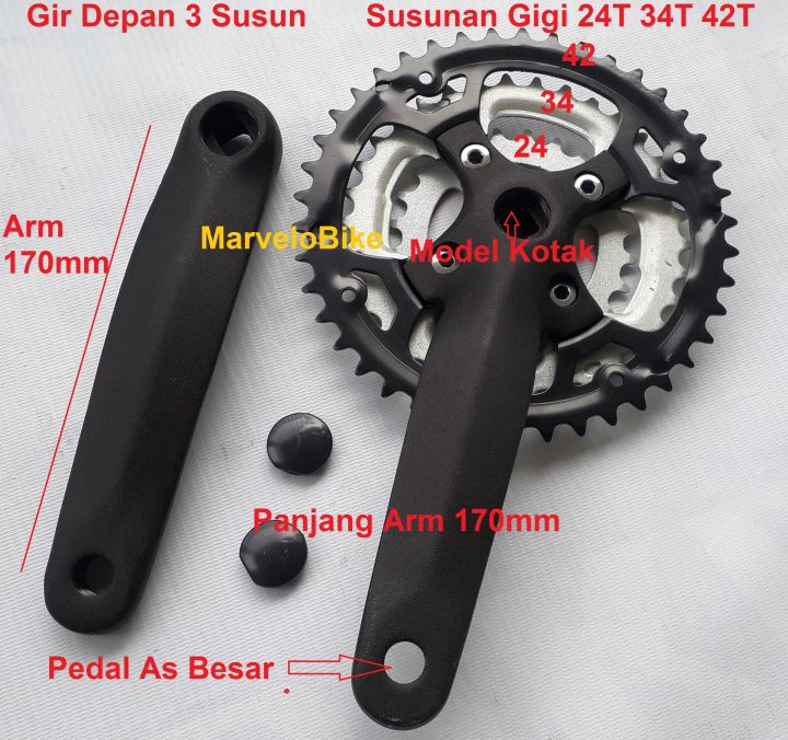 Crank Gir Sepeda MTB 3 Susun 24T-34T-42T Alloy | Lazada Indonesia