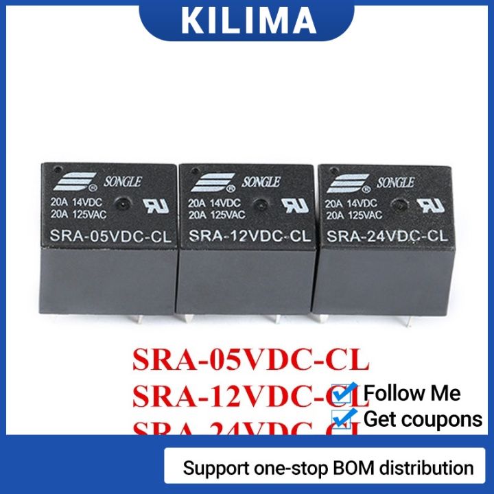 5Pcs Relays SRA-05VDC-CL 5V 12V 24V 20A 125VAC 5Pin T74 DC Power Relay ...
