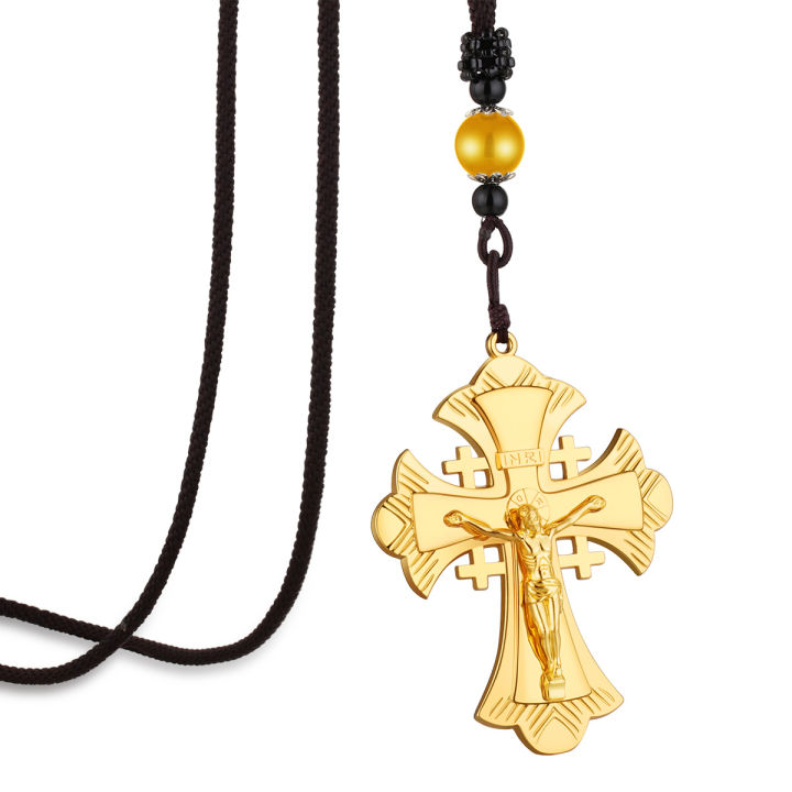 INRI Jerusalem Crucifix Jesus Cross Pendant Necklace Braided Rope ...