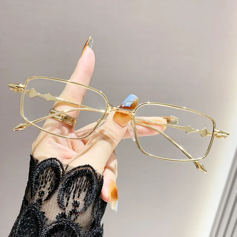 Rectangular Photochromic Anti Radiation Eyeglasses Small Metal Frames ...