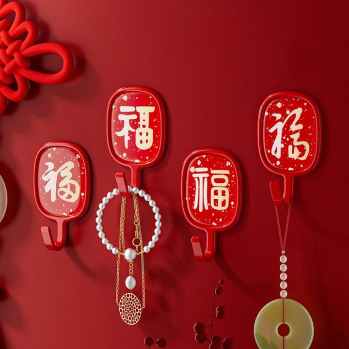 WENSH 4Pcs Tự dính Móc nhân vật phước lành Màu Đỏ Gắn tường Nhựa Móc ...