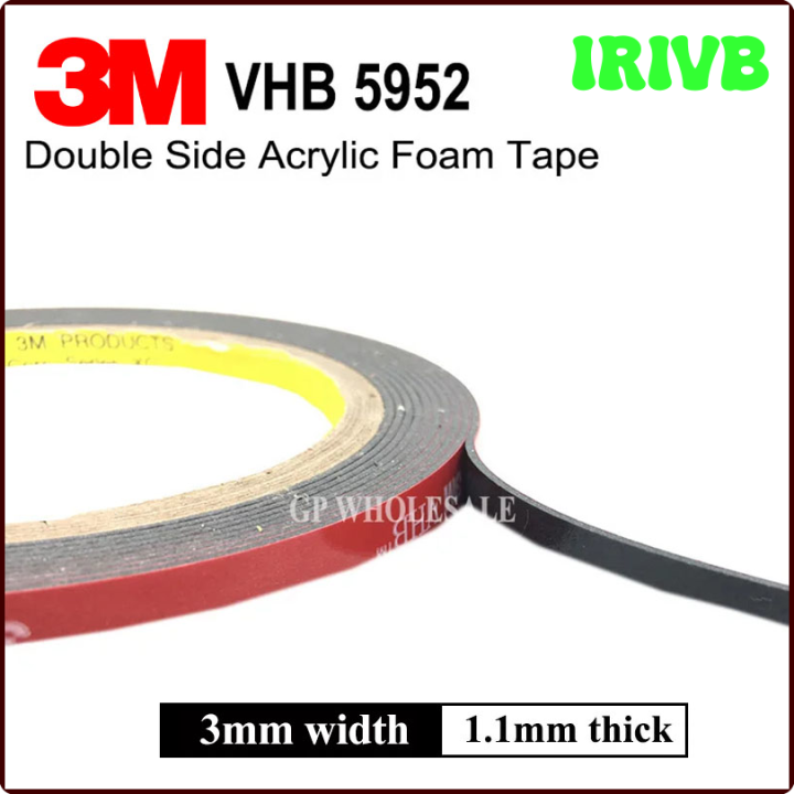 IRIVB 3M VHB 5952 Black Heavy Duty Mounting Tape Double Sided Adhesive Acrylic Foam Tape 3mm ...