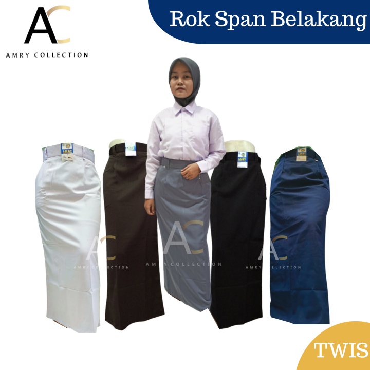 Rok Span Rempel Belakang SMP SMA Dewasa Formal Rok Sekolah Biru Abu-abu ...