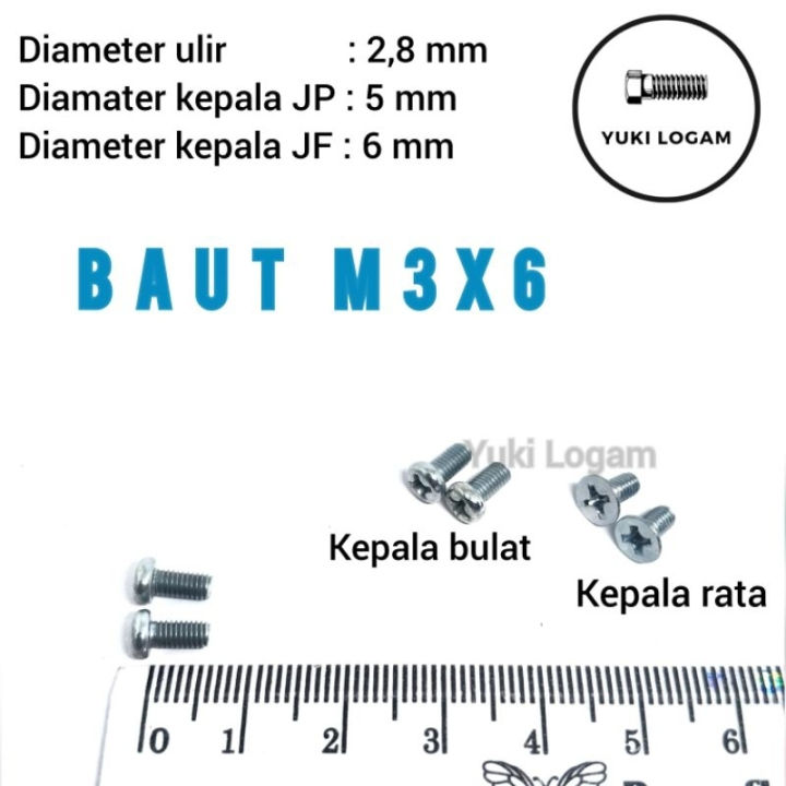 100 pcs baut M3 x 6 kepala bulat atau kepala rata baut elektronika ...