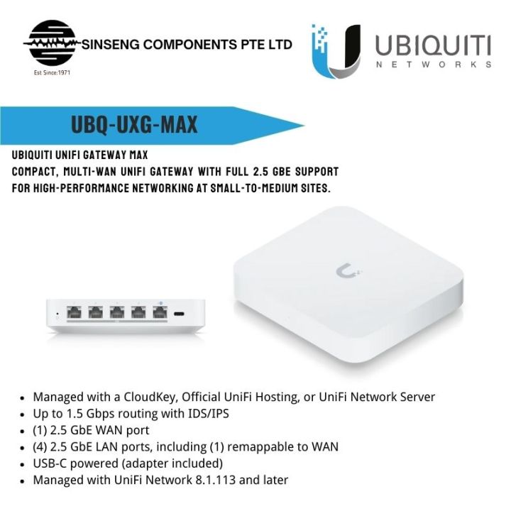 Ubiquiti Unifi UXG-Max Gateway Max full 2.5 GbE Routing 1.5 Gbps IDS/IPS Router [MODEL:UXG-MAX ...