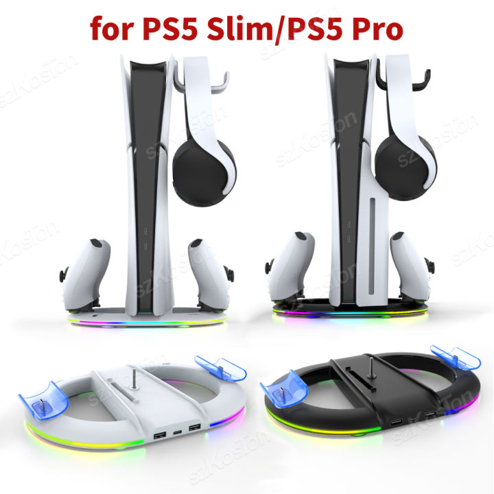 Vertical Stand for PS5 Slim Console Disc & Digital with 14 Light Mode ...