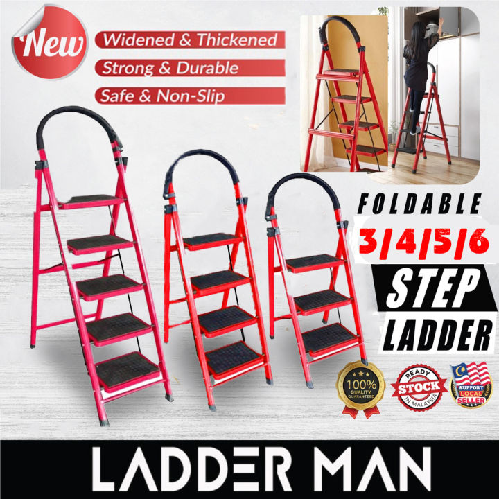 Foldable 3/4/5/6 Step Ladder Medium Duty Tangga Lipat Multipurpose ...