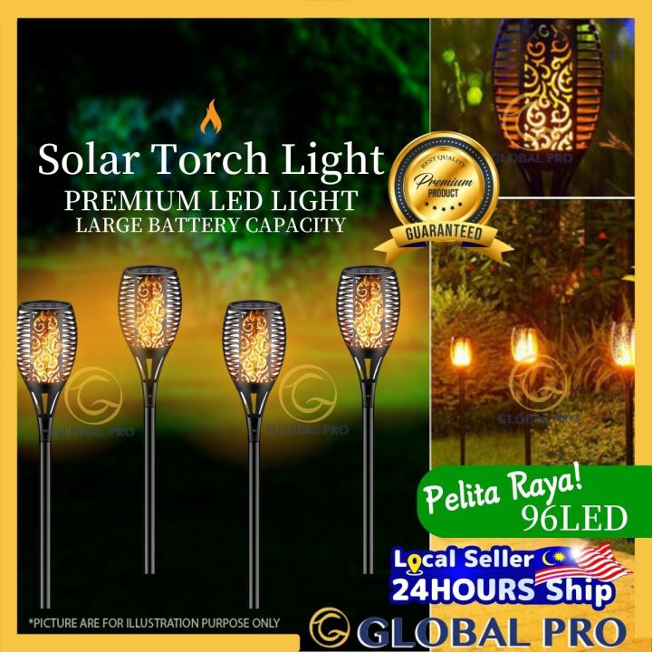96 LED Waterproof Lampu Solar Pelita Hari Raya Solar Torch Light Flame ...