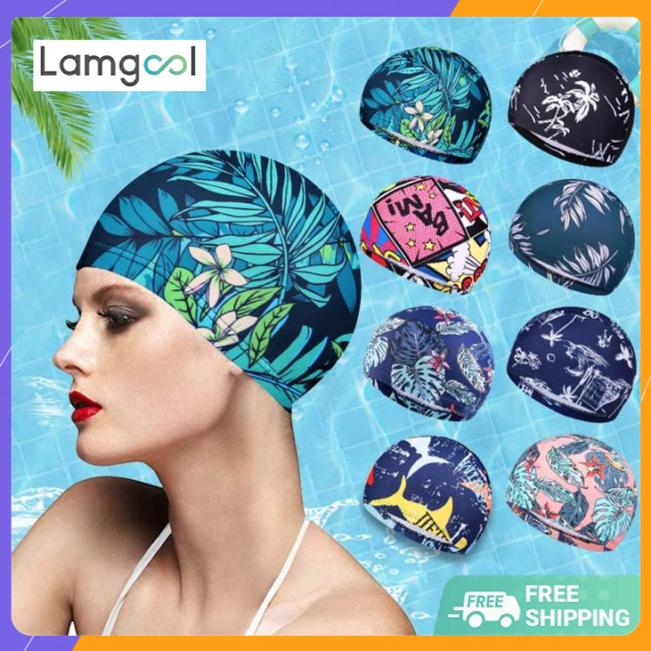 Ready Stock 1PC Fashion Swimming Cap Men/Women Flowers Printed Long ...