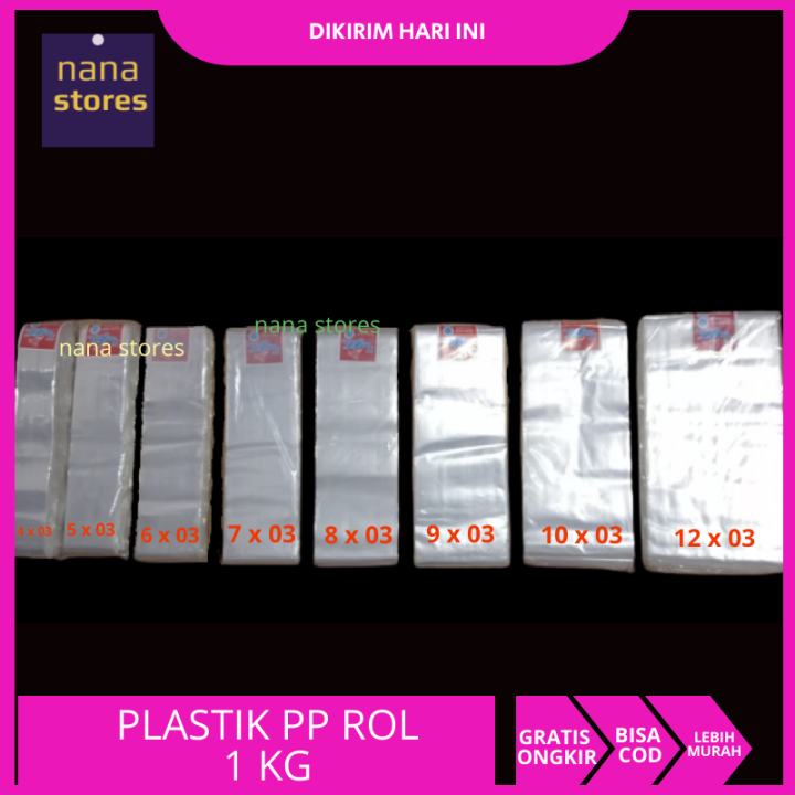 Plastik roll, PP roll bening bungkus makanan dan barang ukuran 4, 5, 6 ...