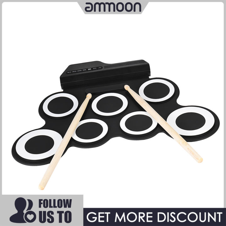 [ammoon]Compact Size Digital Electronic Roll Up Drum Set Kit 7 Silicon Drum Pads USB Powered ...