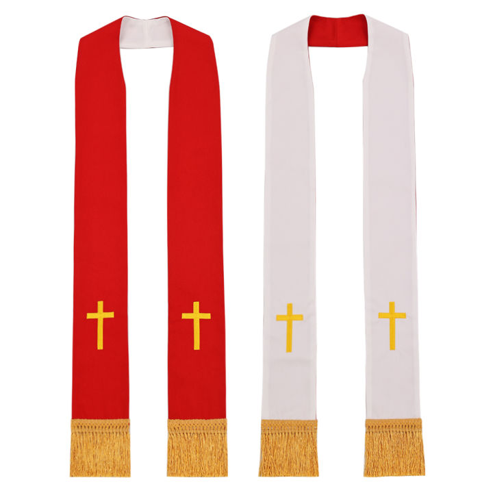 Church pastor Reversible Stole Gold Cross Tasseled Clergy Stole for ...