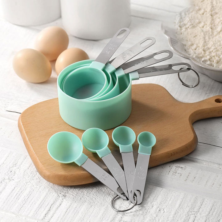 8Pcs Set Stainless Steel Handle Measuring Spoon Plastic Measuring Cup ...