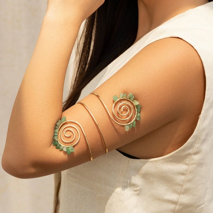 DSFCY Adjustable Open Irregular Stones Arm Cuff Bracelets Bohemian Alloy Spiral Upper Arm ...