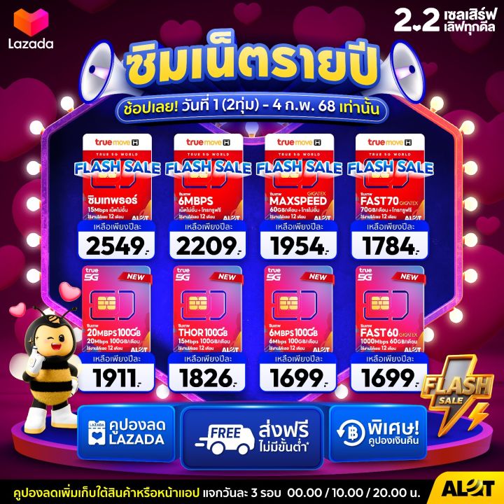 [ A Lot Tech ส่งฟรี ] ซิมทรู Sim True ซิมเทพทรู ซิม Thor ซิมเน็ตรายปี ซิมเทพธอร์ 6mbps maxspeed ...