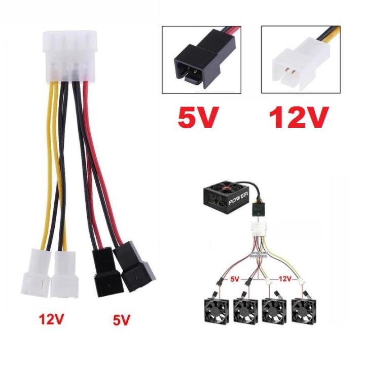4Pin Molex Male Splite to 5V 12V 3 Pin CPU Computer Case Fan Power ...