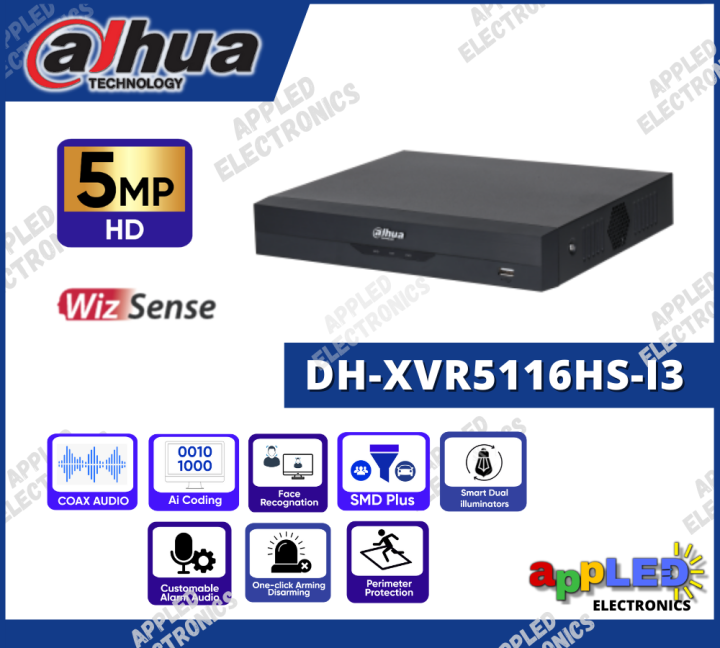 Dahua DH-XVR5116HS-I3 16CH 5MP WIZSENSE DVR with AoC (Audio over Coax ...