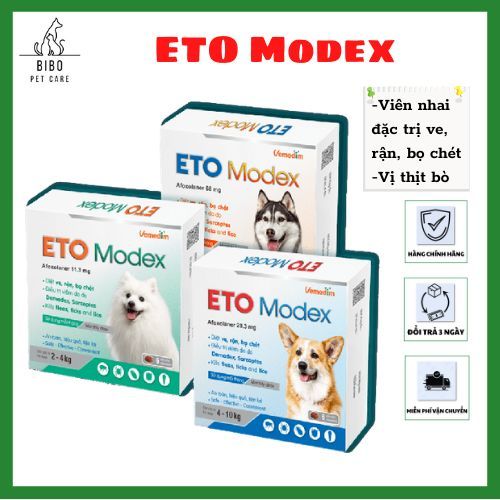 Viên nhai diệt ve rận bọ chét viêm da cho chó Eto modex vị thịt bò an ...