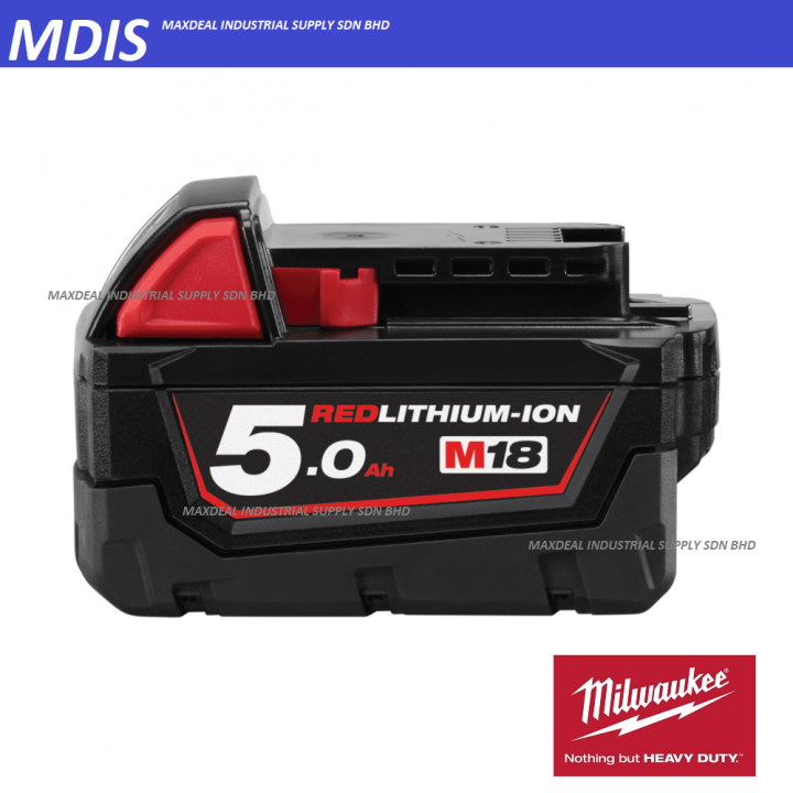 Original MILWAUKEE M18B5 18V 5.0AH M18 Red Lithium Ion Battery | Lazada