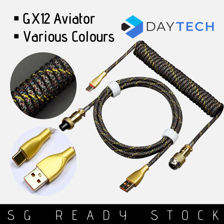 Custom Keyboard Cable USB C – Double Sleeved Coiled GX12 Aviator Cable ...