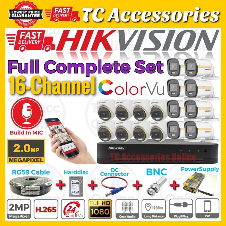 HIKVISION ColorVu Audio Full Complete Set DIY 🌟16-CHANNEL🌟 2.0MP CCTV ...