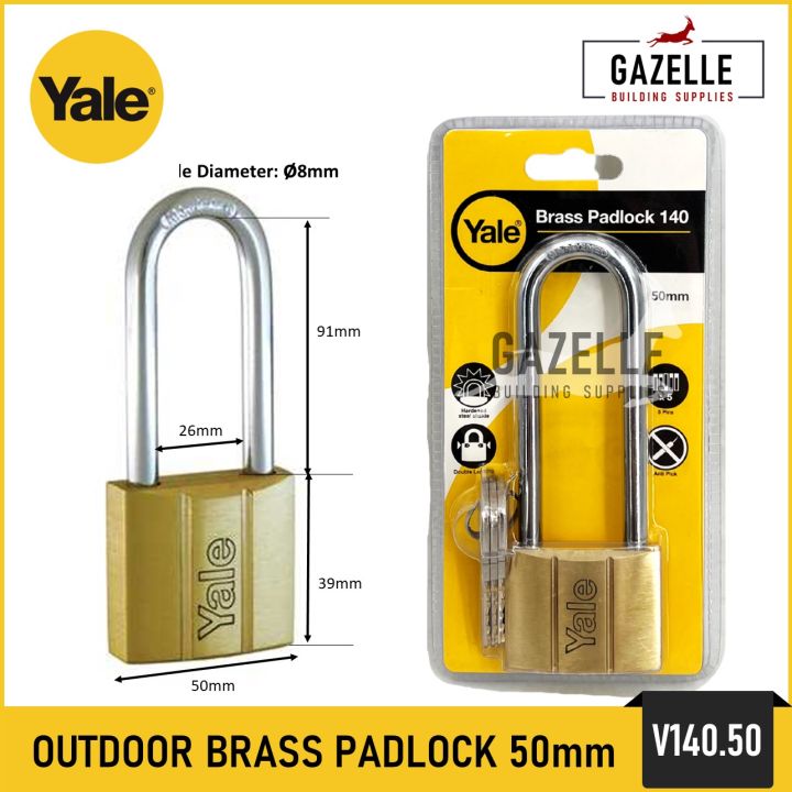 Yale 140 Outdoor Brass Padlock Heavy Duty 25mm / 30mm / 40mm / 50mm / 60mm / 70mm w/ 3 Keys ...