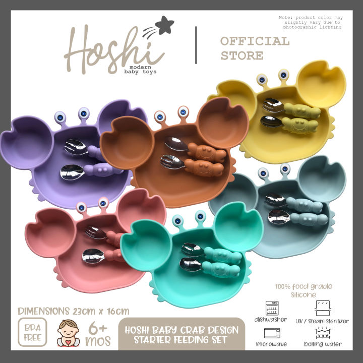 Hoshi Baby Craby Starter Feeding Set with Stainless Spoon and Fork 100% ...