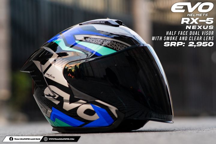 EVO RX-5 NEXUS BLUE HALF FACE DUAL VISOR HELMET WITH FREE CLEAR LENS ...