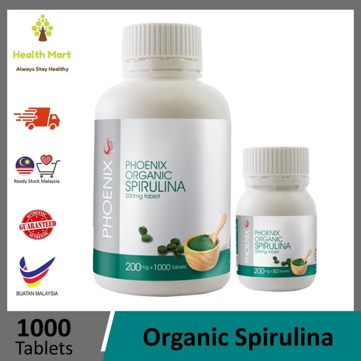 PHOENIX Organic Spirulina (200mg x 1000 Tablets) 凤凰有机螺旋藻 (200mg x 1000 ...