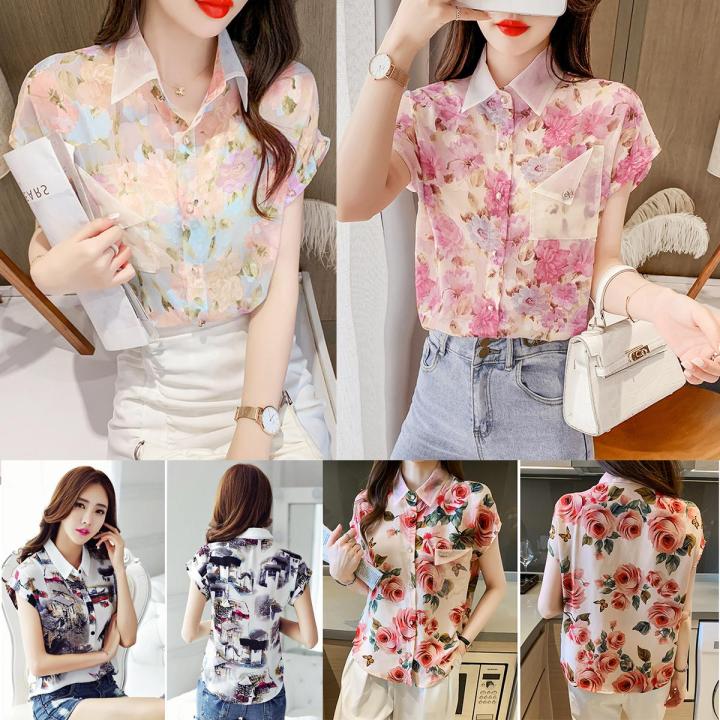 mimi&didi.เสื้อลายดอกแขนสั้น เสื้อเชิ้ตฮาวาย เสื้อคอบัว เสื้อแฟชั่น ...