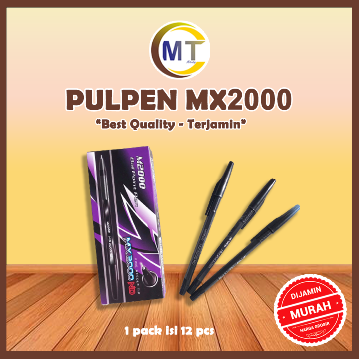 Pulpen MX2000 1 lusin Pulpen Standar Hitam Pulpen Tinta Hitam | Lazada ...