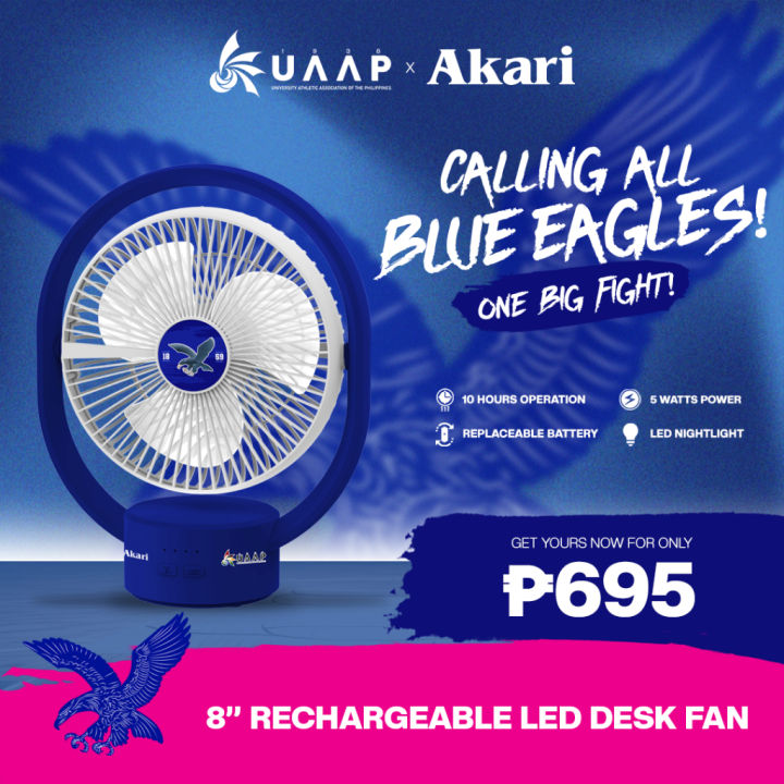 AKARI X UAAP [ ATENEO ] - 8" Rechargeable Elliptical Fan w/ LED | Lazada PH
