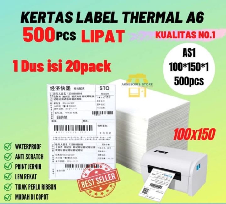 Kertas Label Thermal Barcode 100x150 isi 500 Lembar Premium dasar ...