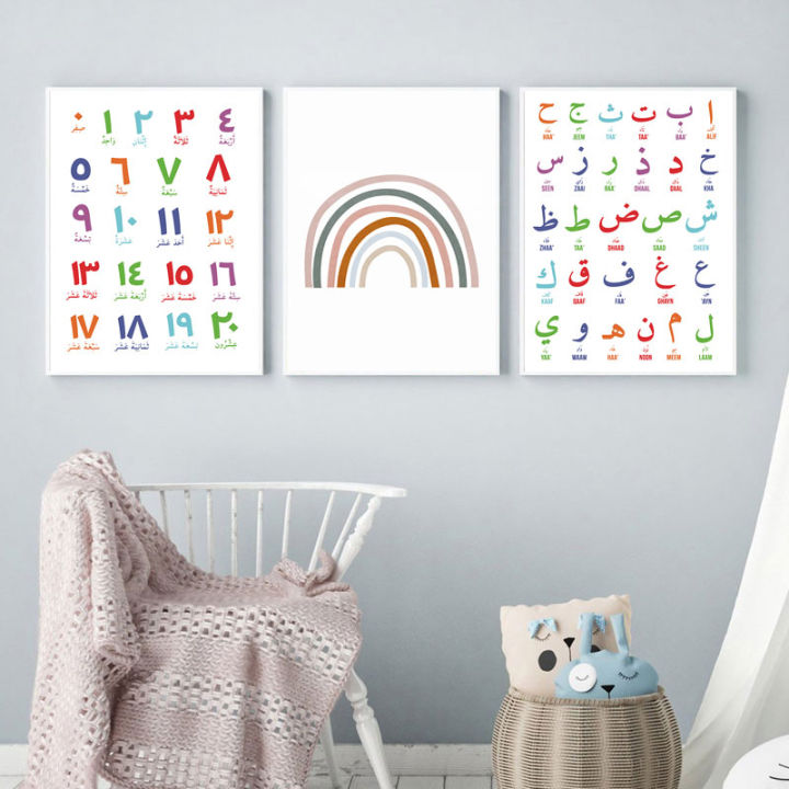 Islamic Wall Art Canvas Painting Arabic Alif Ba Ta Cartoon Rainbow Baby ...