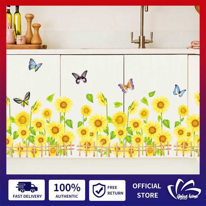 The Sunflower Fence Wall Stickers Sunflowers and Butterflies Wall Decor ...