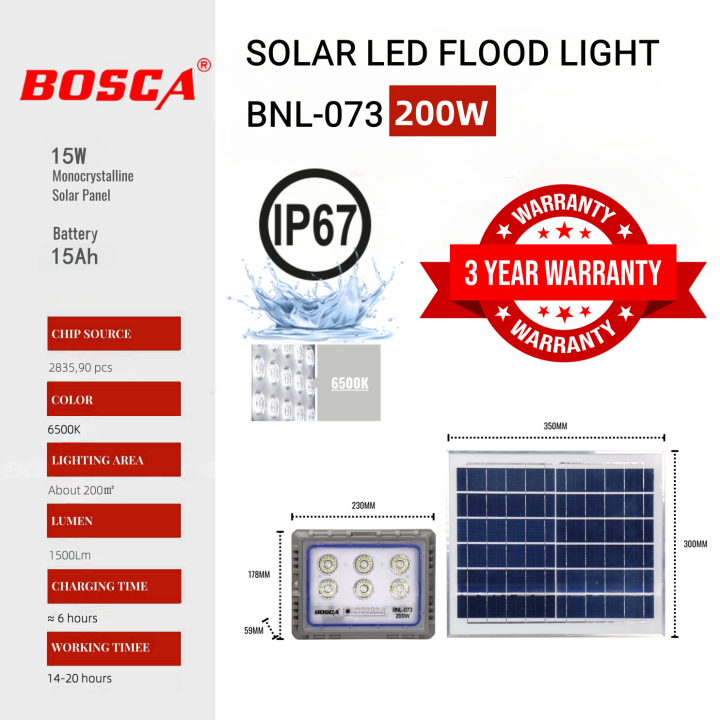 BOSCA 3 Year Warranty 200W Solar LED Flood Light Aluminum Shell High ...
