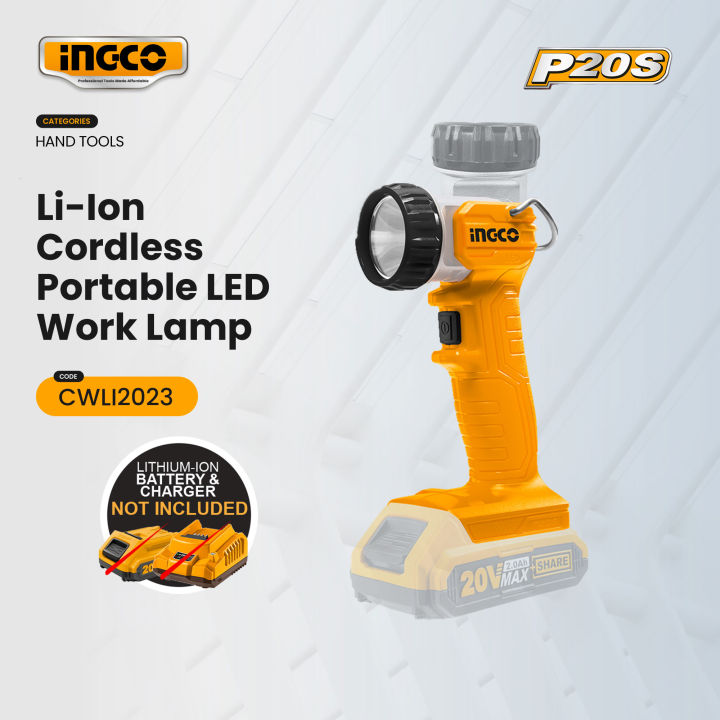 Ingco 20V Lithium-Ion Cordless Work Lamp Emergency Light Flashlight 1 ...