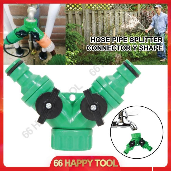 Two Way Garden Hose Pipe Splitter Connector Y Shape Irrigation Adaptor ...