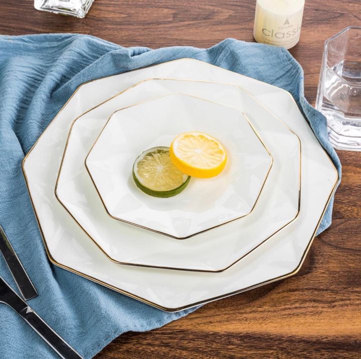Kitchen Plus Cielo white elegant Porcelain Plates octagon shape | Lazada PH